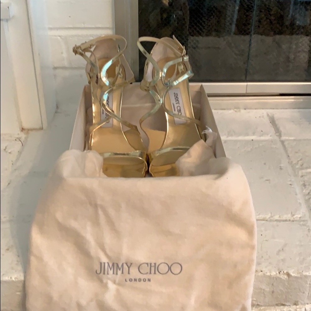 Jimmy Choo “Lance” Gold Leather Sandal - Gem